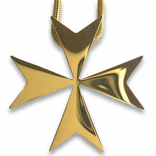 Templar Cross Pendant, Gold-Plated Stainless Steel w/ Gold-Plated chain ...