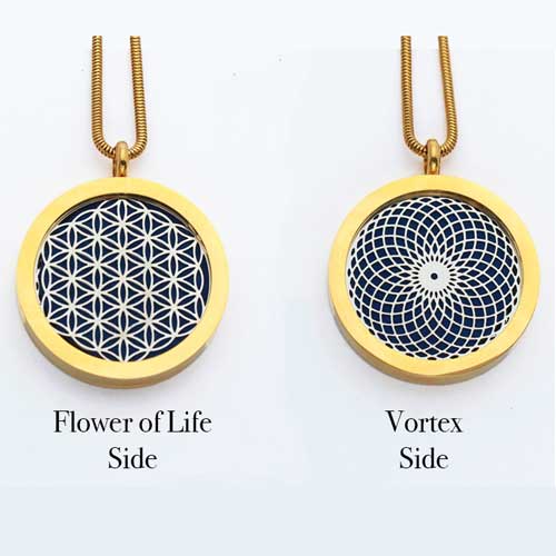 "Flower of Life" & Energy Spin double-sided Aromatherapy Pendant, Gold ...